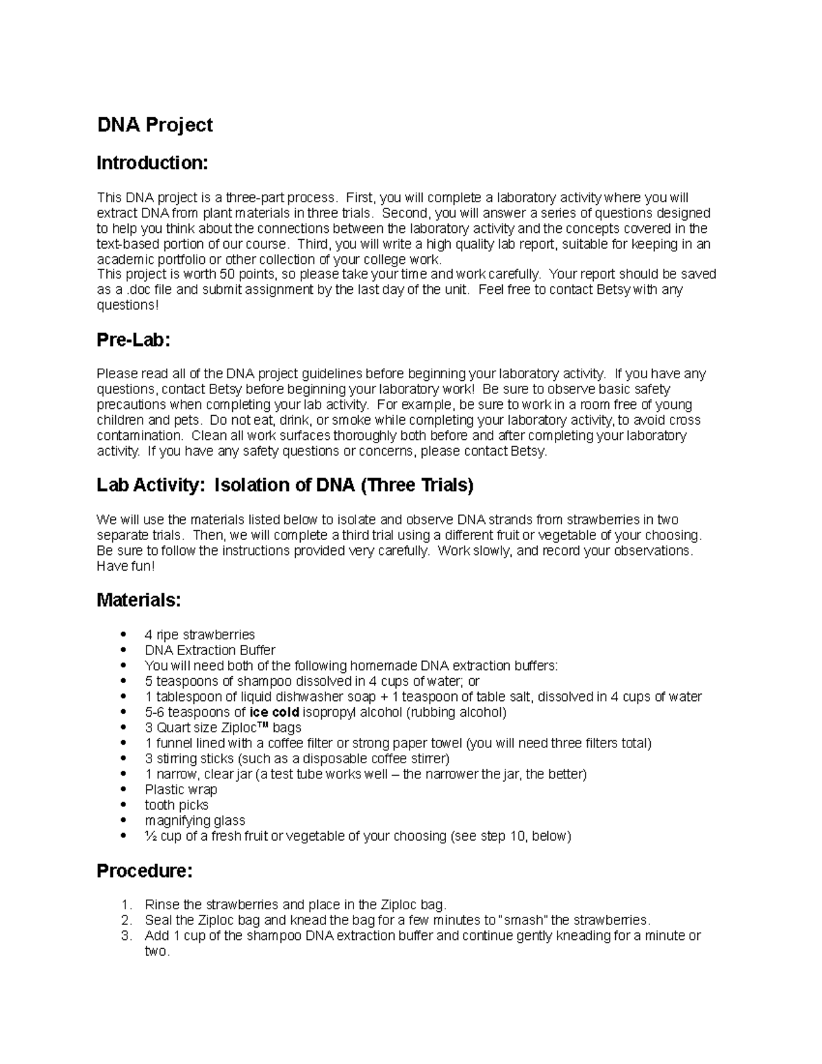 Bio Chem DNA Project - DNA Project Introduction: This DNA project is a ...