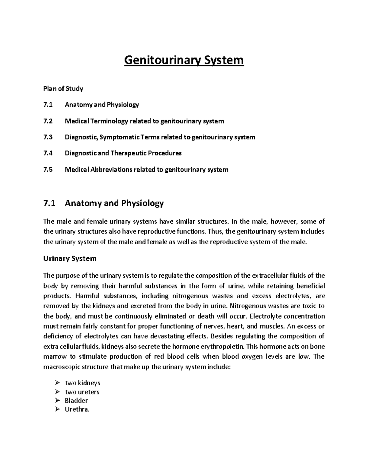 Genitourinary System - Genitourinary System Plan of Study 7 Anatomy and ...
