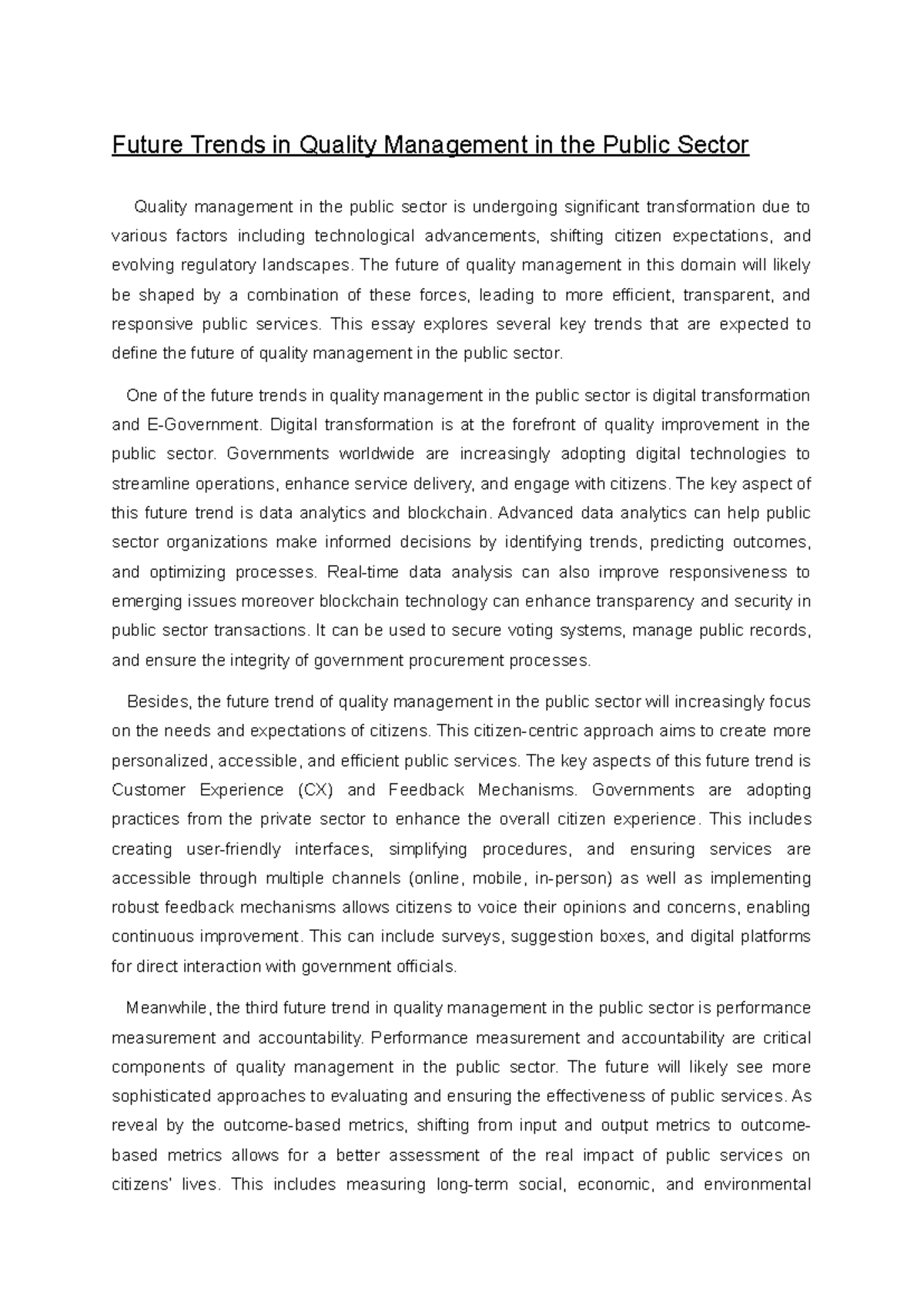 Future Trends in Quality Management in the Public Sector - The future ...