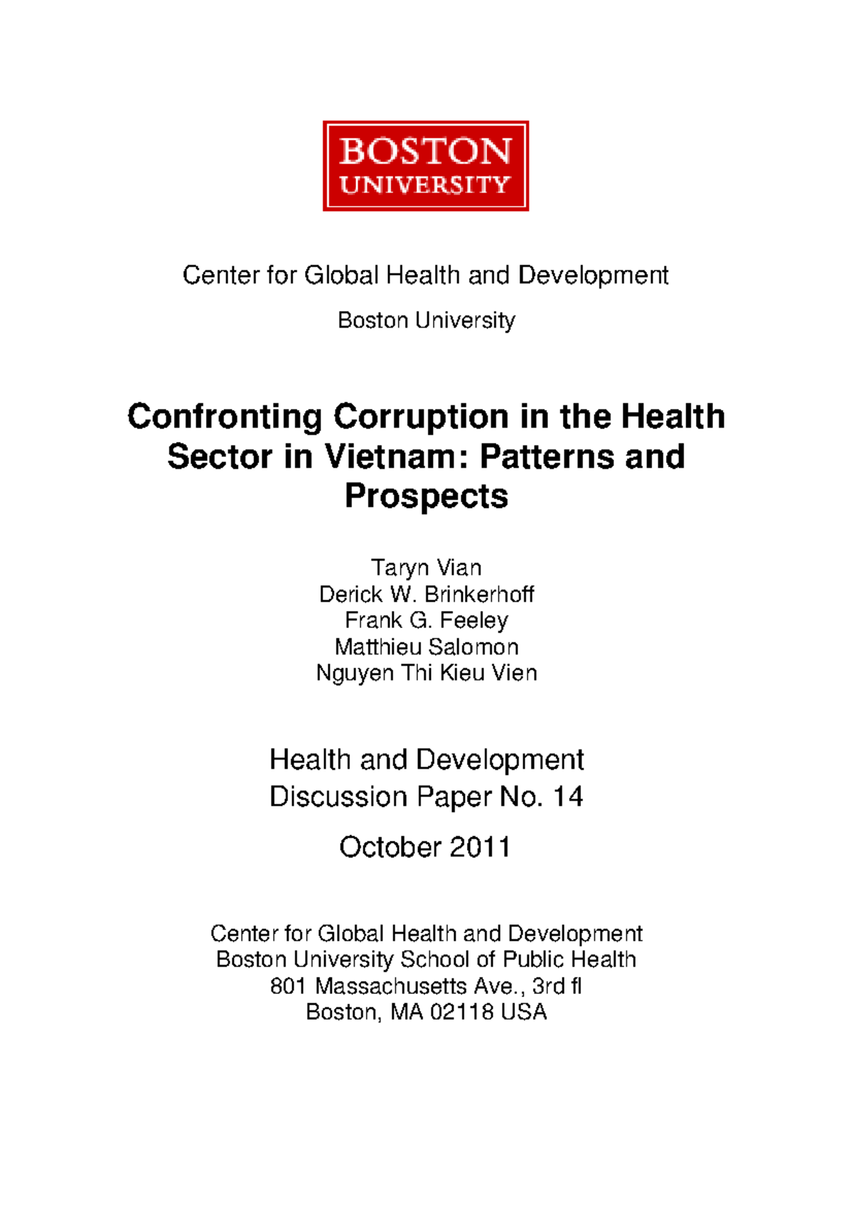 Confronting Corruption IN THE Health SEC - Center for Global Health and ...