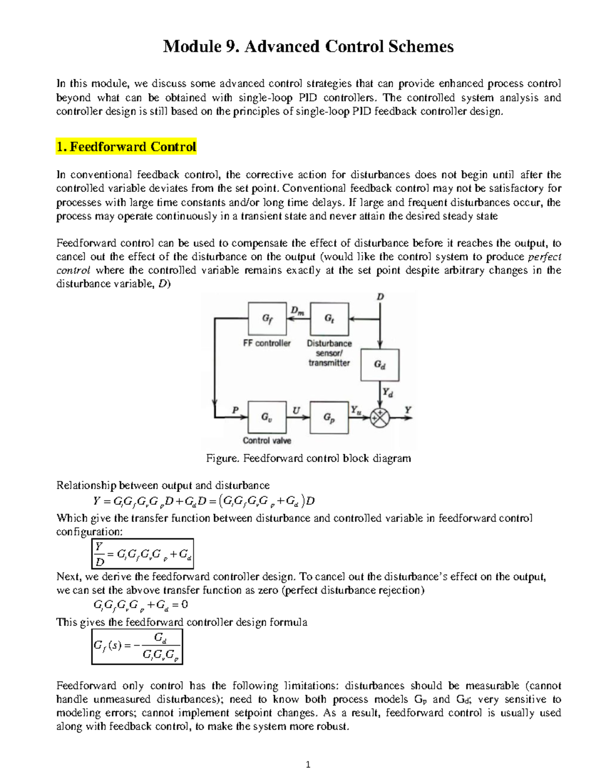 M9 Advanced Control - Module 9. Advanced Control Schemes In this module ...