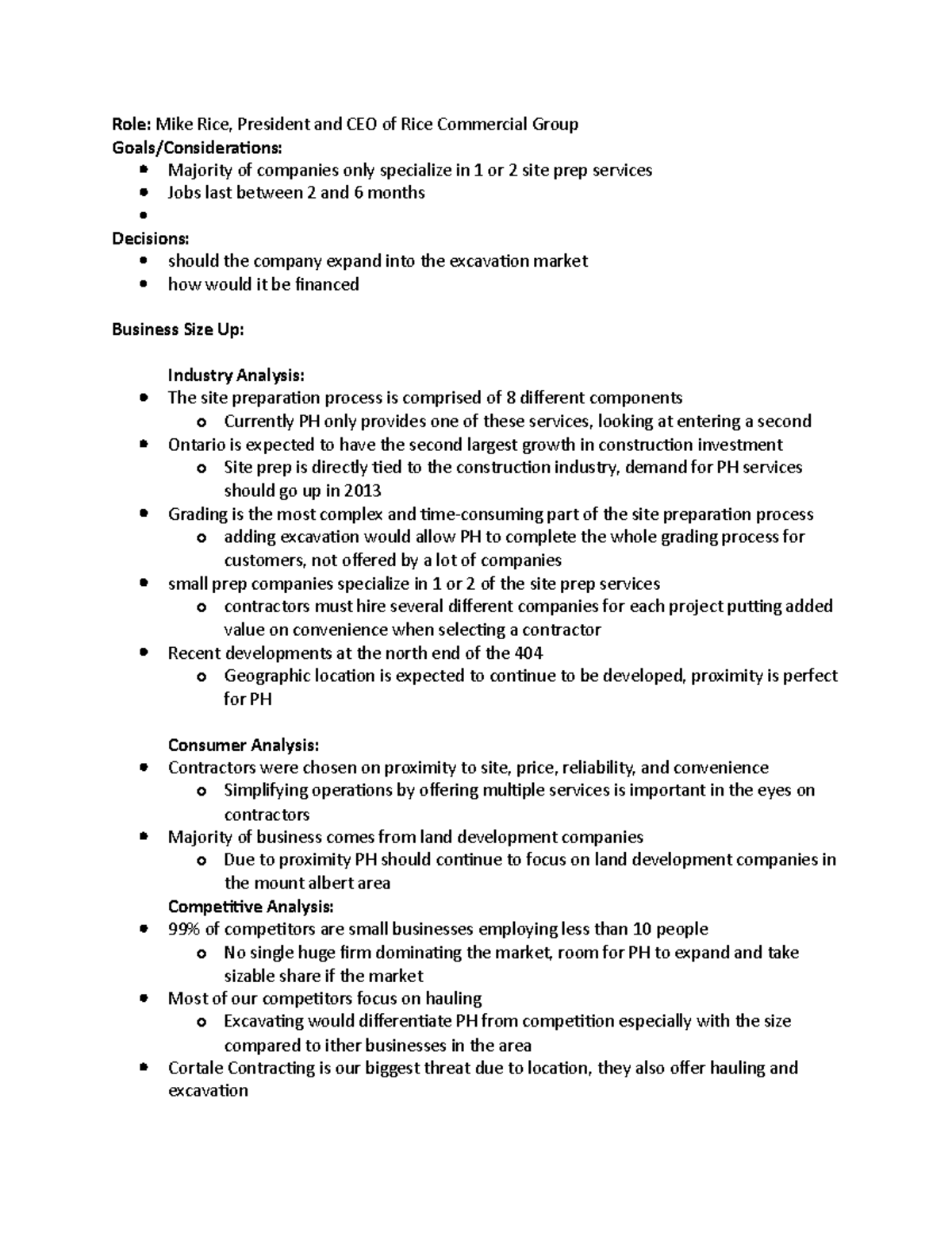 Phils Haulage Case - case - Role: Mike Rice, President and CEO of Rice ...