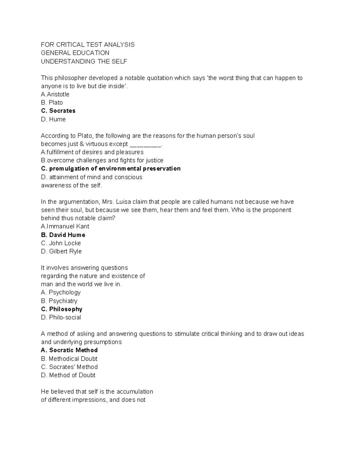 Understanding the self-Test questions for LET - FOR CRITICAL TEST ...