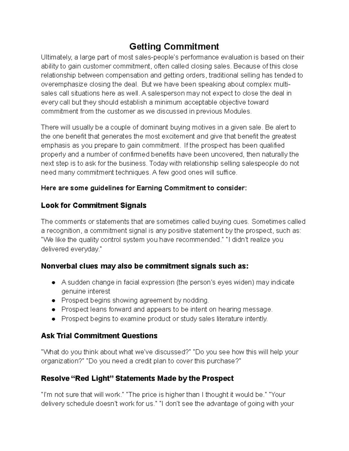 Getting Commitment - Getting Commitment Ultimately, a large part of ...