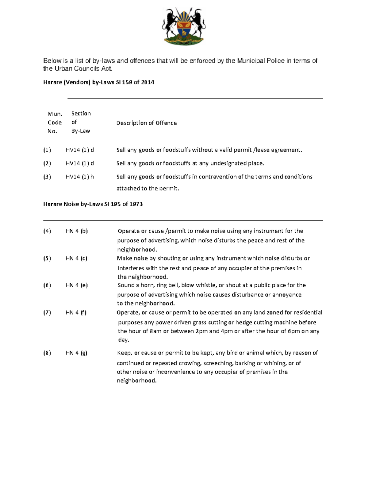 Metropolitan Police Offenses Code List - Below is a list of by-laws and ...