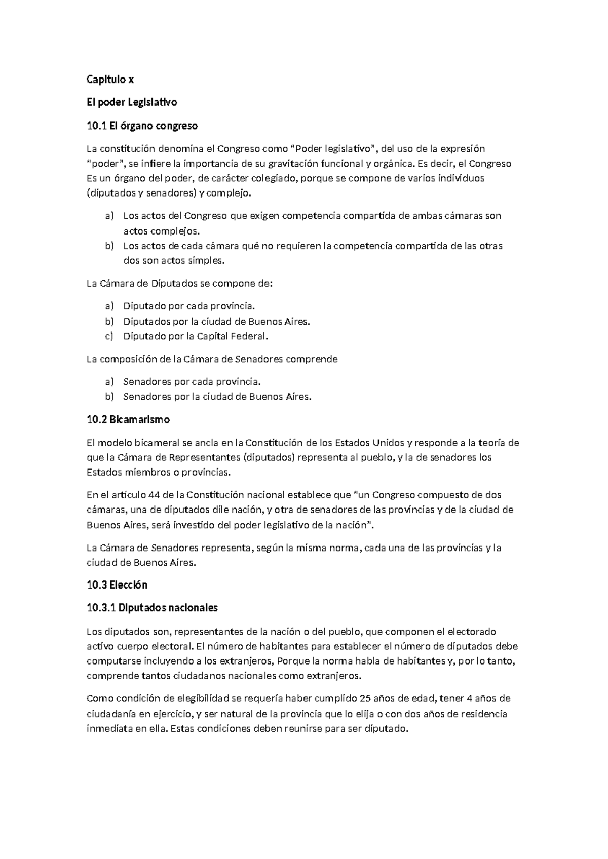 Capitulo 10 derecho resumen ari - Capitulo x El poder Legislativo 10 El ...