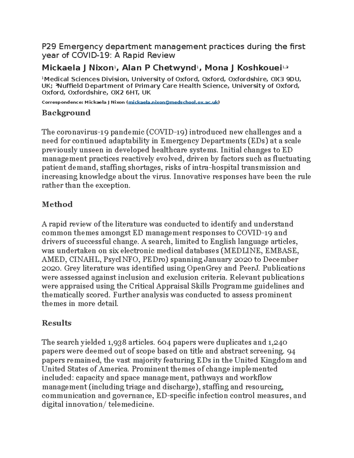 P29 Emergency Department Management Practices During The First Year Of p29-emergency-department-management-practices-during-the-first-year-of