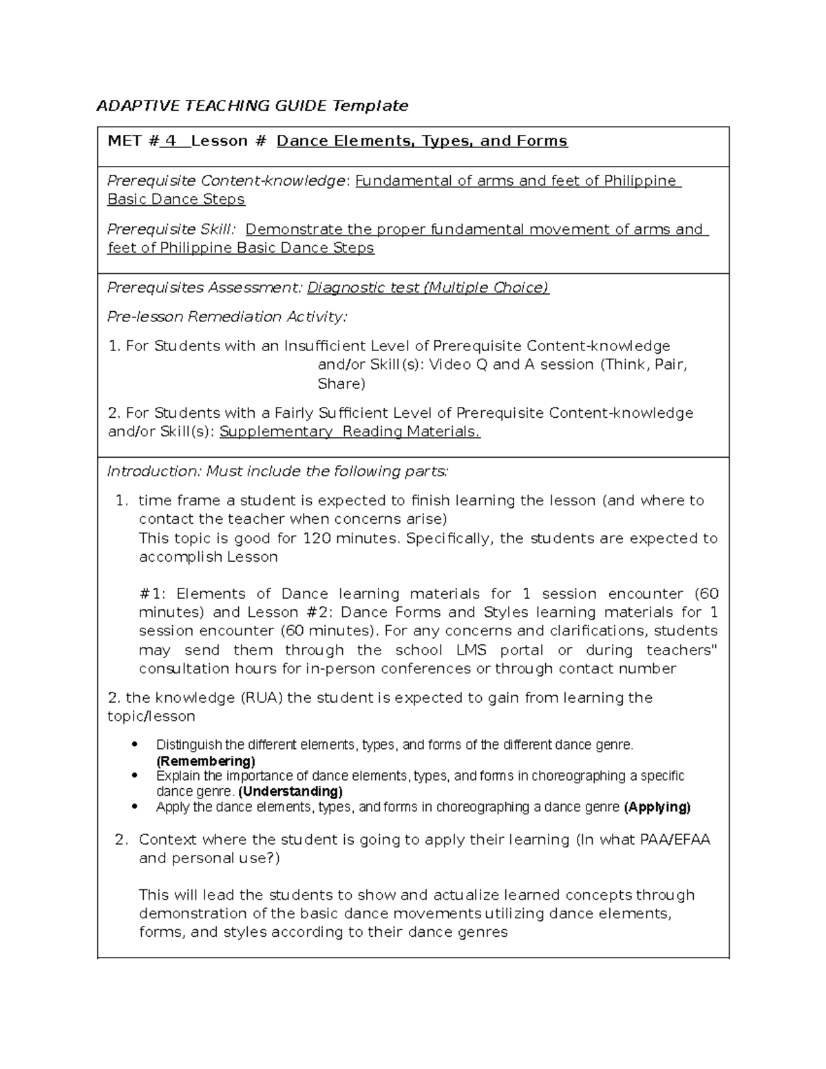 Adaptive Teaching Guide Template - ADAPTIVE TEACHING GUIDE Template MET ...