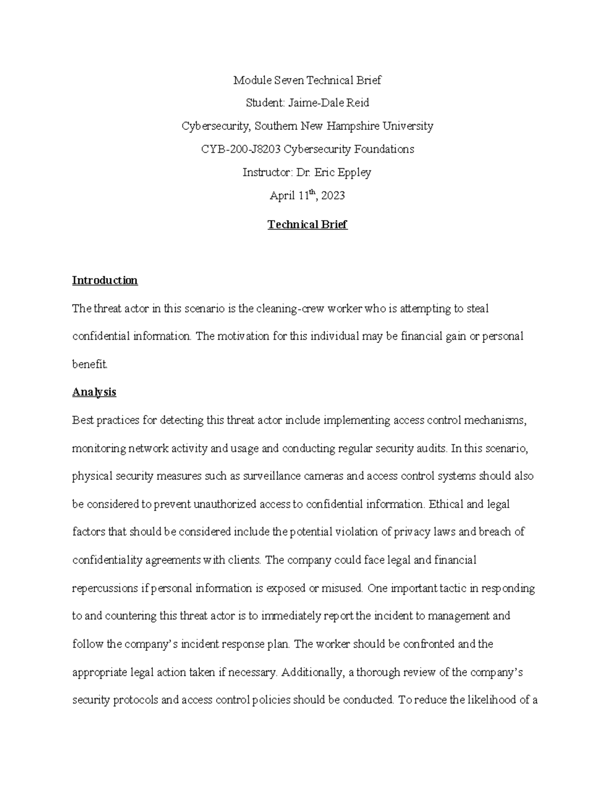 CYB 200 7-1 Foundations - Module Seven Technical Brief Student: Jaime ...