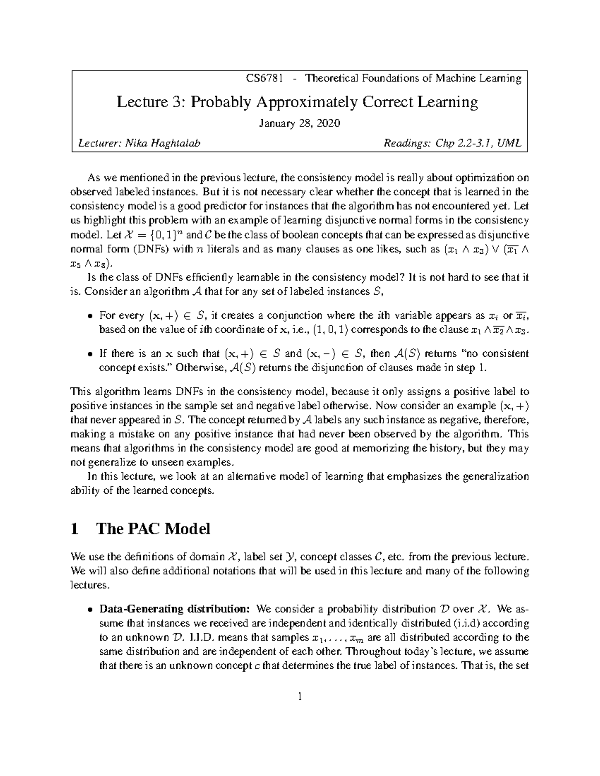 03-pac1 - Ddf - CS6781 - Theoretical Foundations of Machine Learning Lecture 3: Probably - Studocu
