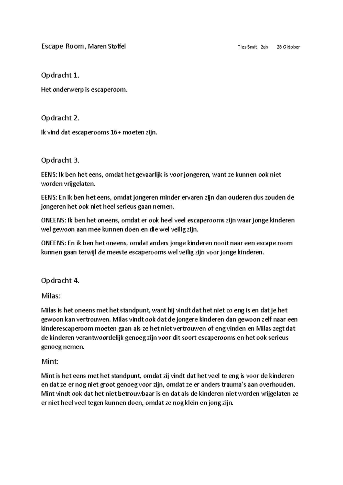 Lees dosier - Escape Room, Maren Stoffel Ties Smit 2ab 28 Oktober ...