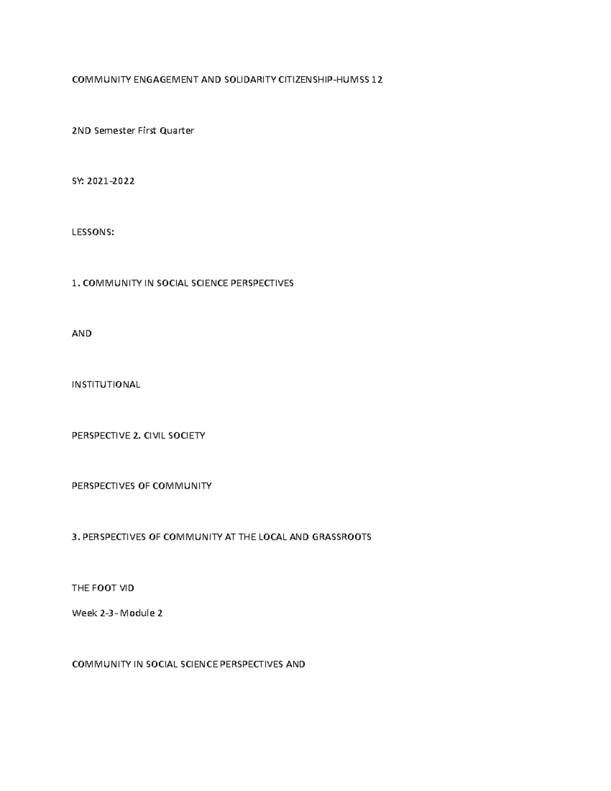 Community Engagement module high school premium all answer key ...