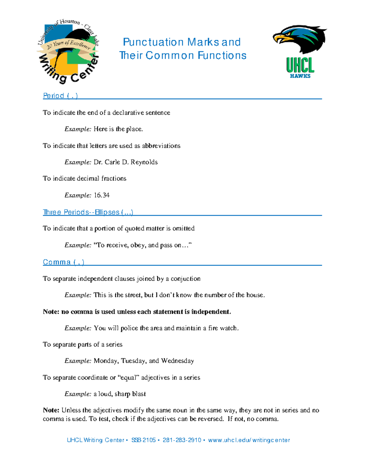 Punctuation Tipsheet-1 - Punctuation Marks and Their Common Functions ...