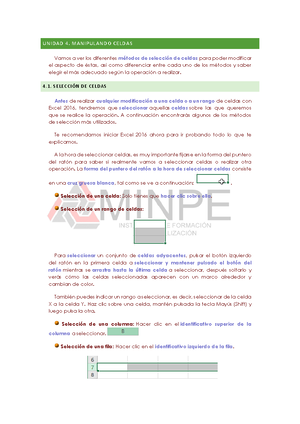 Unidad-1 - Excel 2016 - UNIDAD 1. INTRODUCCIÓN. ELEMENTOS DE EXCEL (I) Excel es un programa del ...