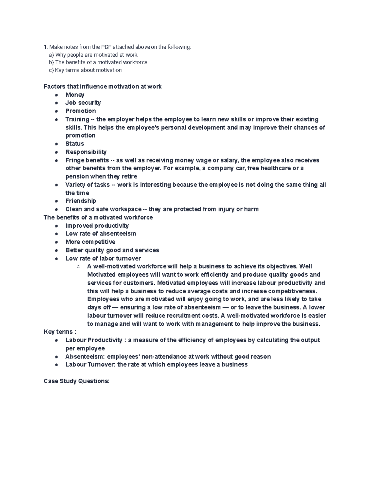 Unit 2 Human Resources - Make notes from the PDF attached above on the ...