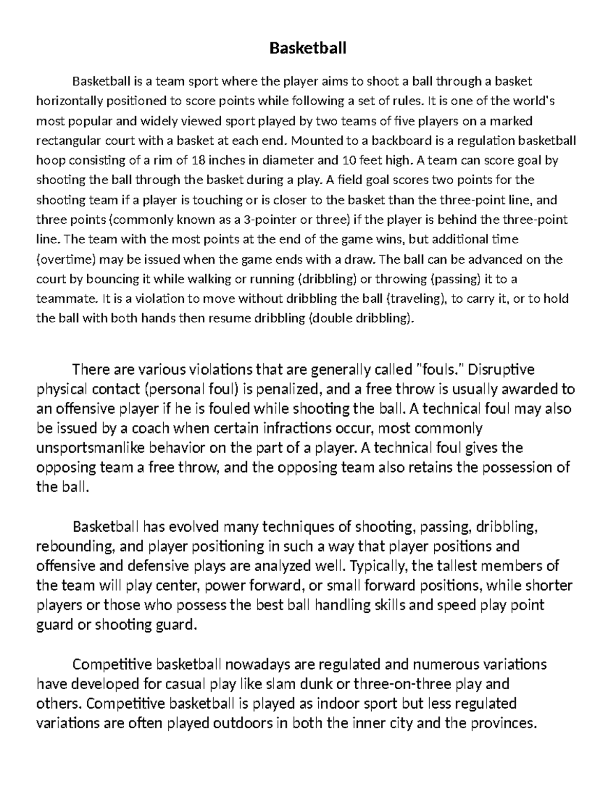 UNIT 3 PE Basketball - for internship - Basketball Basketball is a team ...