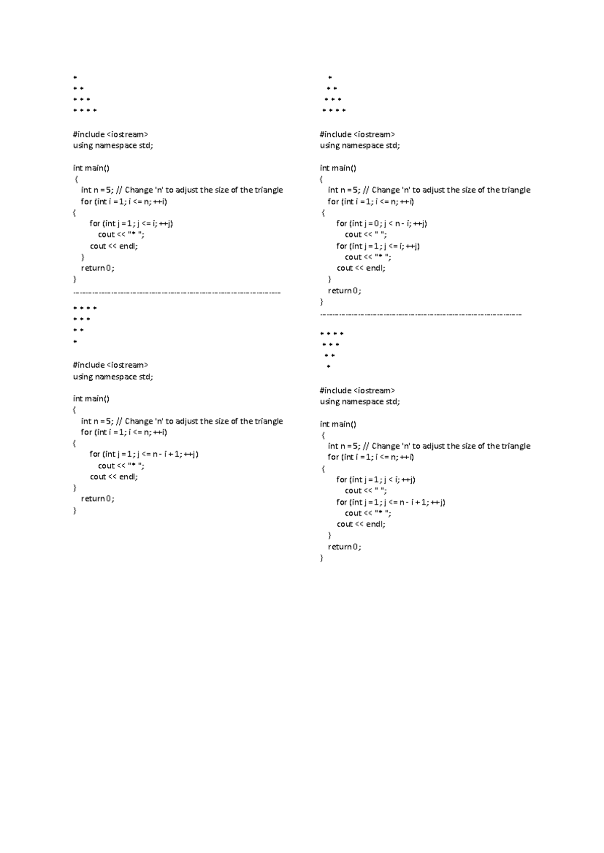 Coding for pyramid of star - * * * * * * * * * * #include using namespace std; int - Studocu