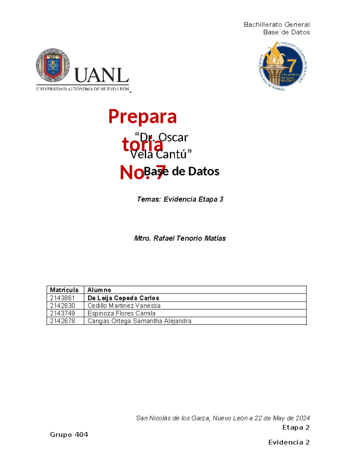 Ev3-Equipo 2-G404 - Literatura II - Bachillerato General Base de Datos Temas: Evidencia Etapa 3 ...