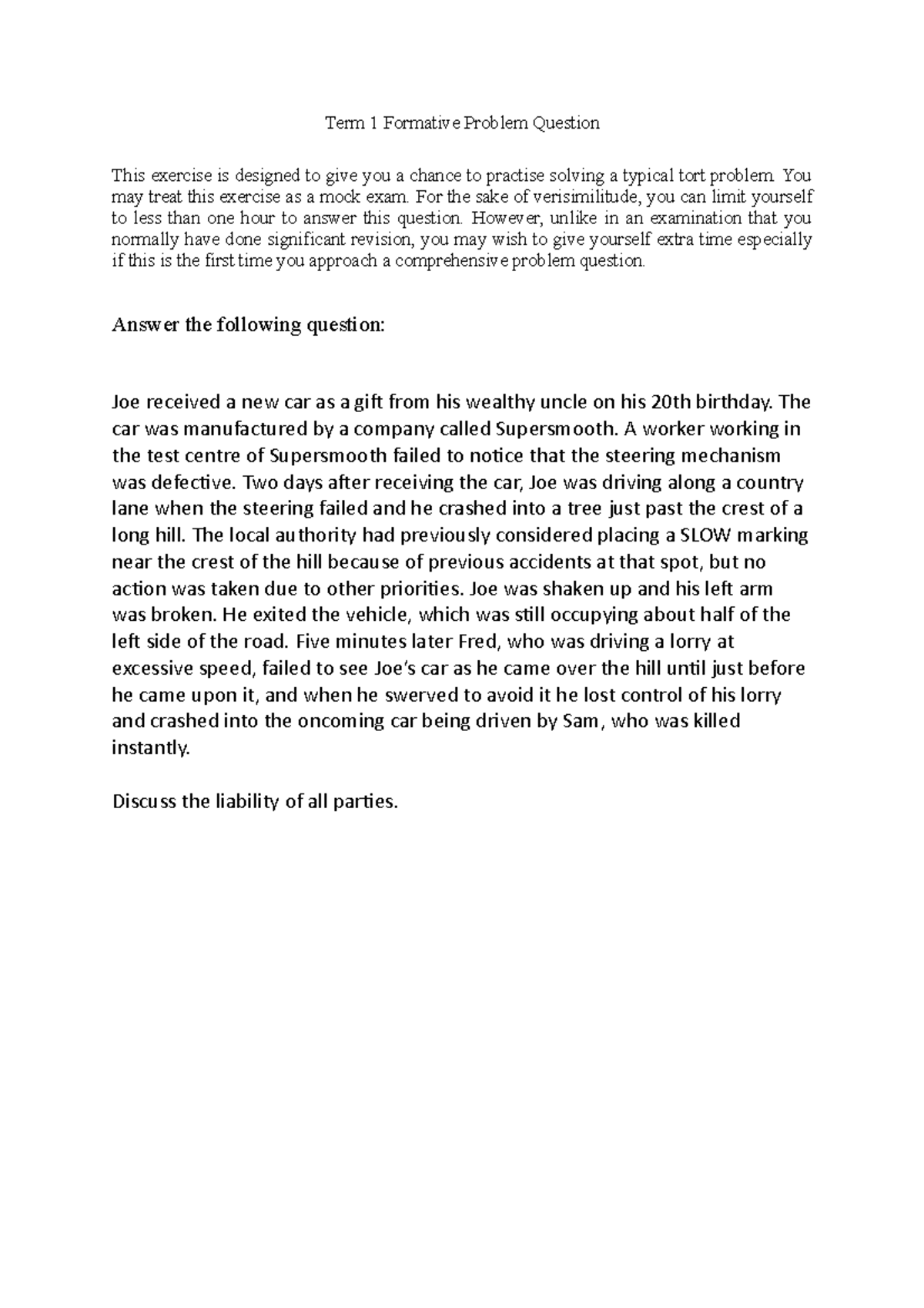 Formative mock question 2022 23 - Term 1 Formative Problem Question This exercise is designed to ...