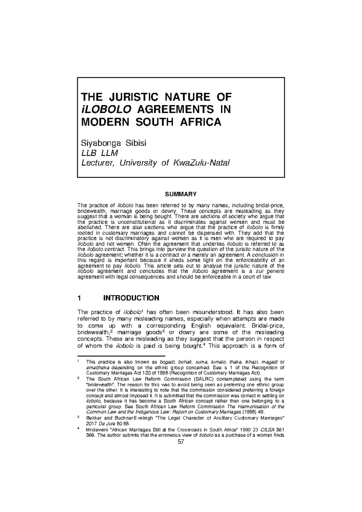 Shireen obiter,vol(6)art Sibisi THE Juristic Nature OF Ilobolo ...