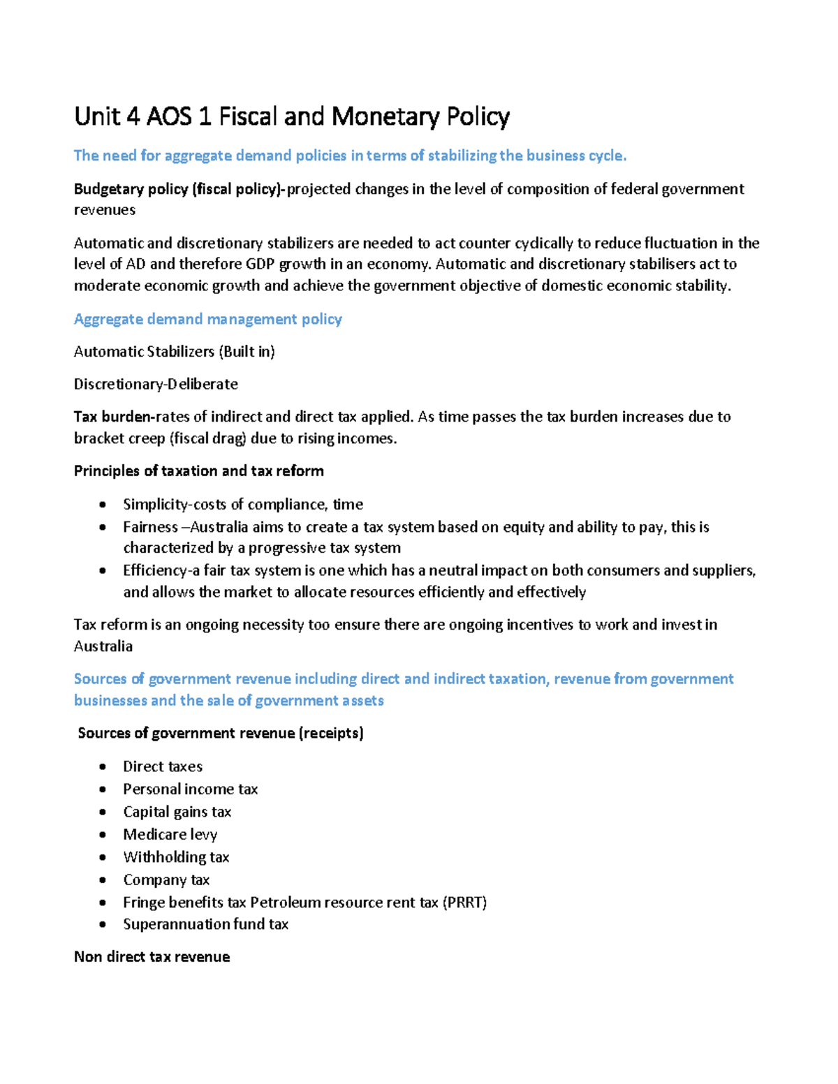 Unit 3 4 Unit 4 AOS 1 Fiscal and Monetary Policy all access for free ...