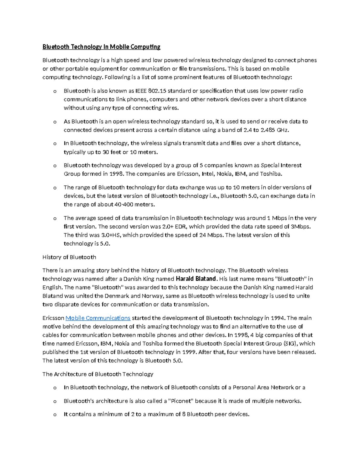 Bluetooth Technology in Mobile Computing - Bluetooth Technology in ...