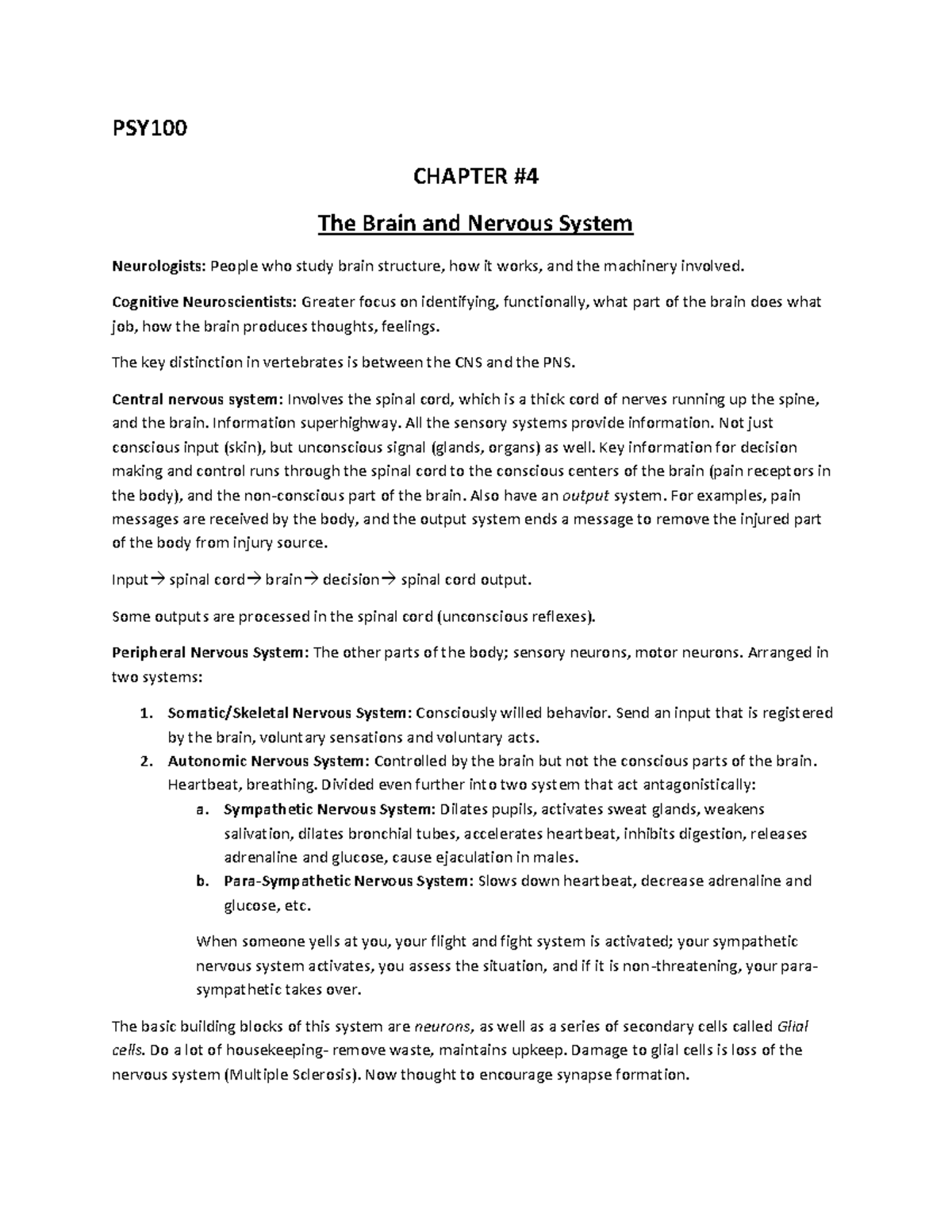 Chap 4 brain word - Fgbbb - PSY CHAPTER The Brain and Nervous System ...