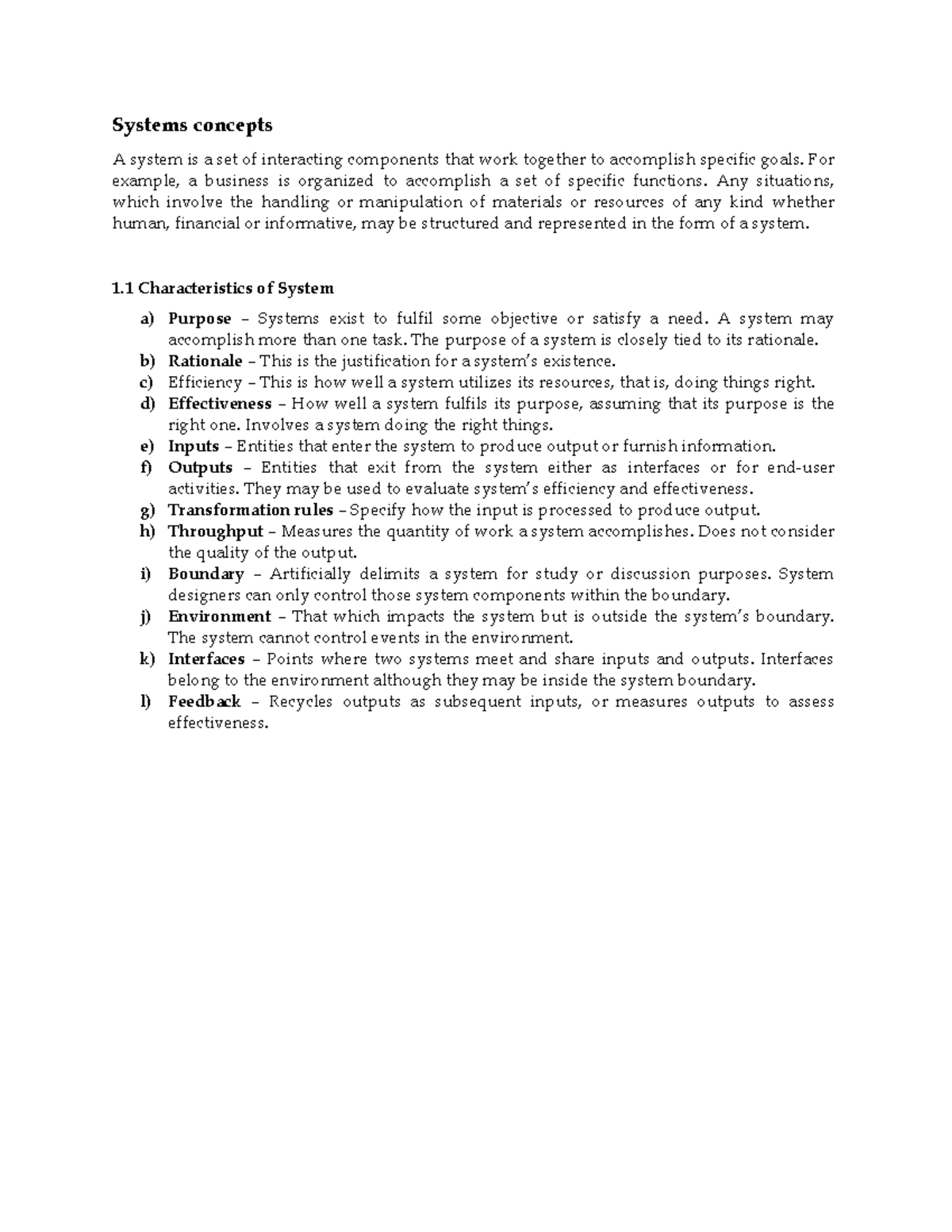 Systems concepts - Lecture notes 1 - Systems concepts A system is a set ...