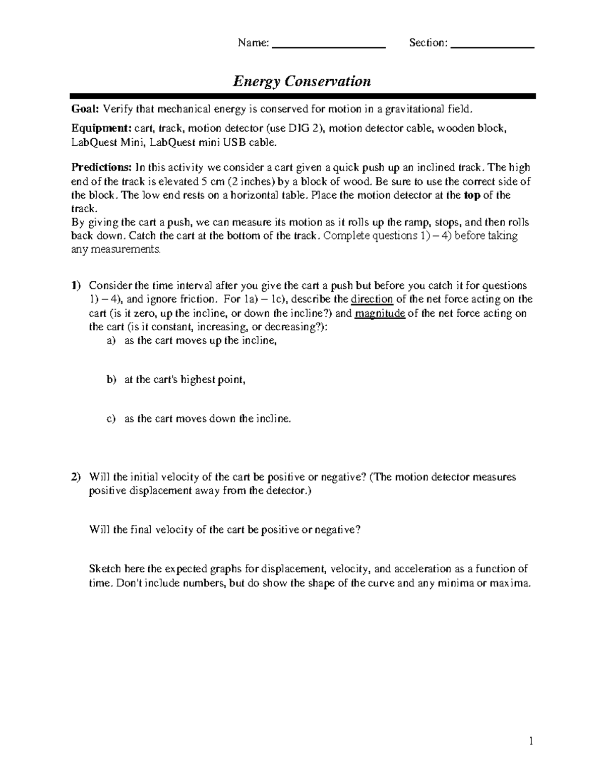 Activity 10-Potential energy and energy conservation - Energy ...