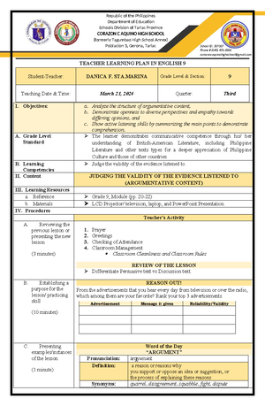 DLP CNF - A DETAILED LESSON PLAN IN GRADE 9 Gerunds Prepared by: MS. NICOLETTE REIN S. PERERAS ...