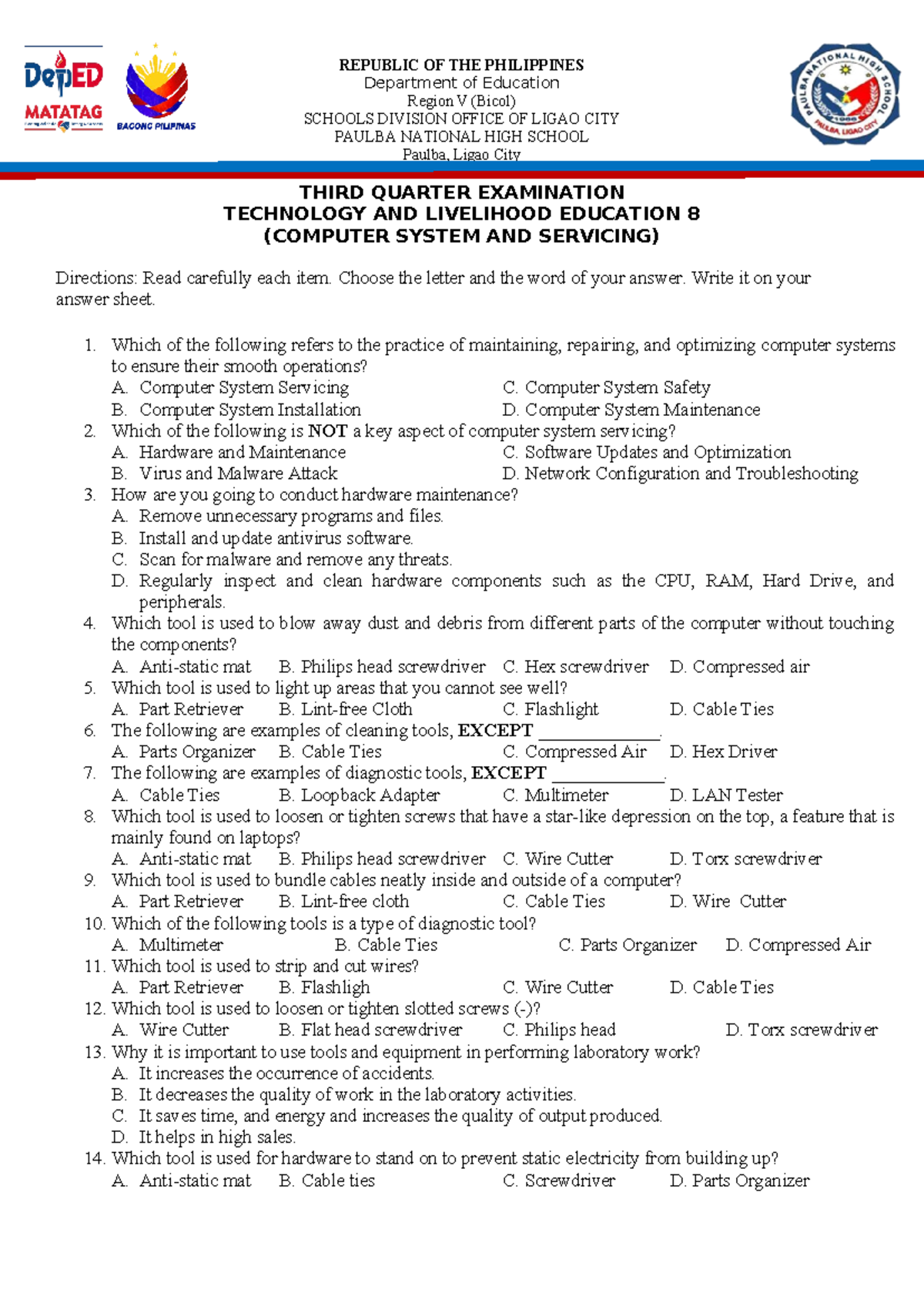 BPP 8 - CSS EXAM - Exam - REPUBLIC OF THE PHILIPPINES Department of ...
