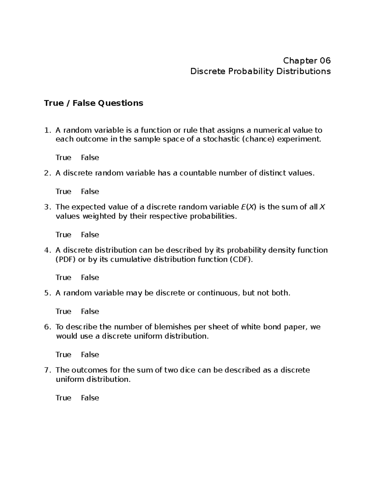 SB Test Bank Chapter 6 - Chapter 06 Discrete Probability Distributions ...