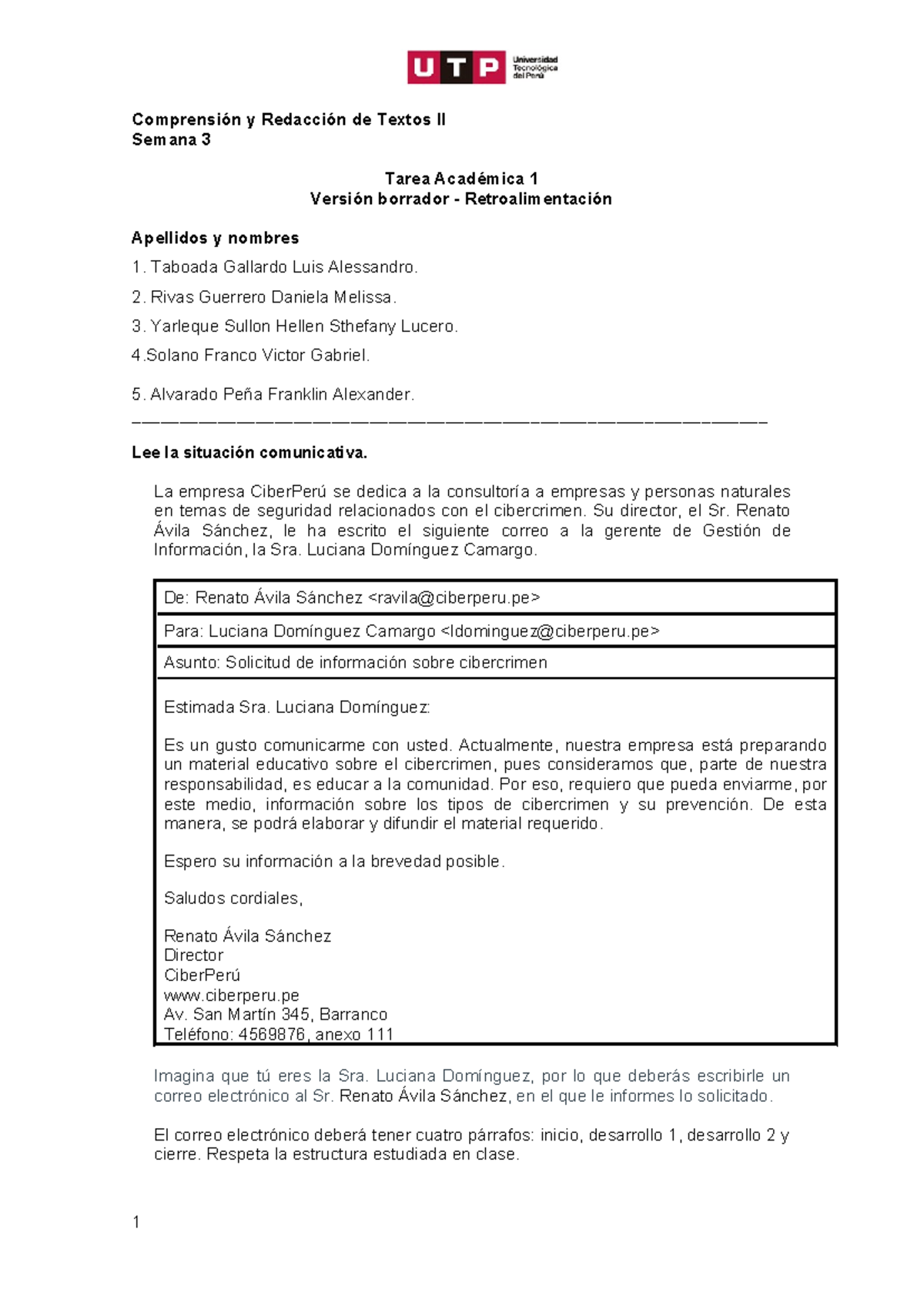 Tarea Académica 1(Version Final) - Comprensión y Redacción de Textos II Semana 3 Tarea Académica ...