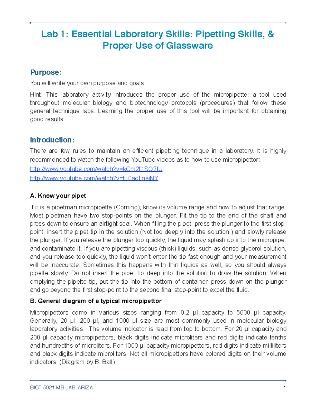 Lab 1 Essential Lab Skills-MB Ariza - Lab 1: Essential Laboratory ...