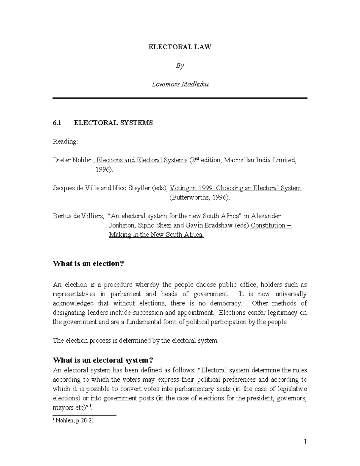 Electoral LAW Final DOC -1- ELECTORAL LAW By Lovemore Madhuku 6 ...
