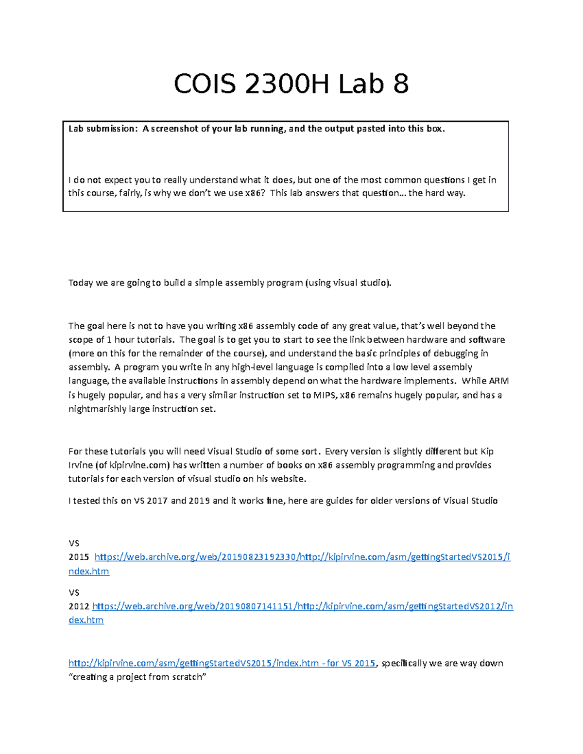 COIS 2300H Lab 8: Understanding x86 Assembly Programming and Debugging - Studocu
