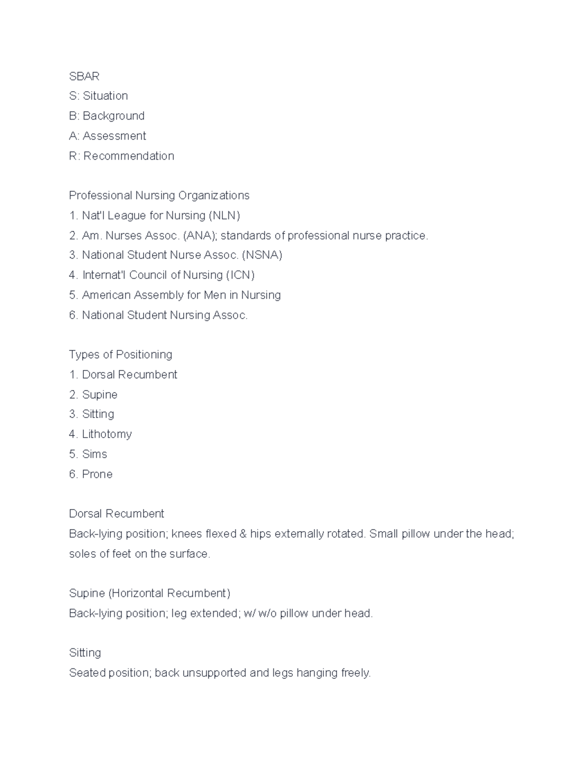 33 nurse notes - SBAR S: Situation B: Background A: Assessment R ...