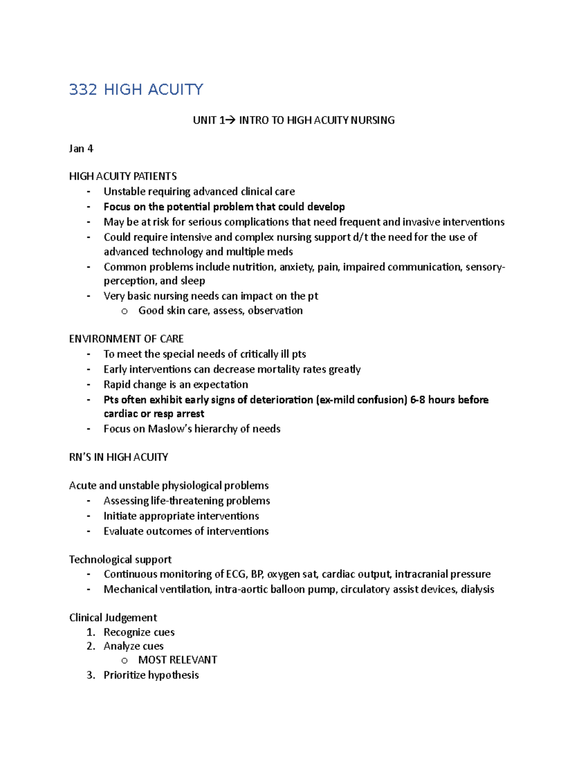 332 HIGH Acuity - textbook - 332 HIGH ACUITY UNIT 1 INTRO TO HIGH ...