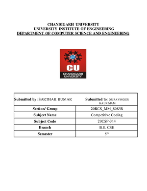 Exp-3 Daa lab - Competetive coding worksheet - COMPUTER SCIENCE & ENGINEERING UNIVERSITY - Studocu