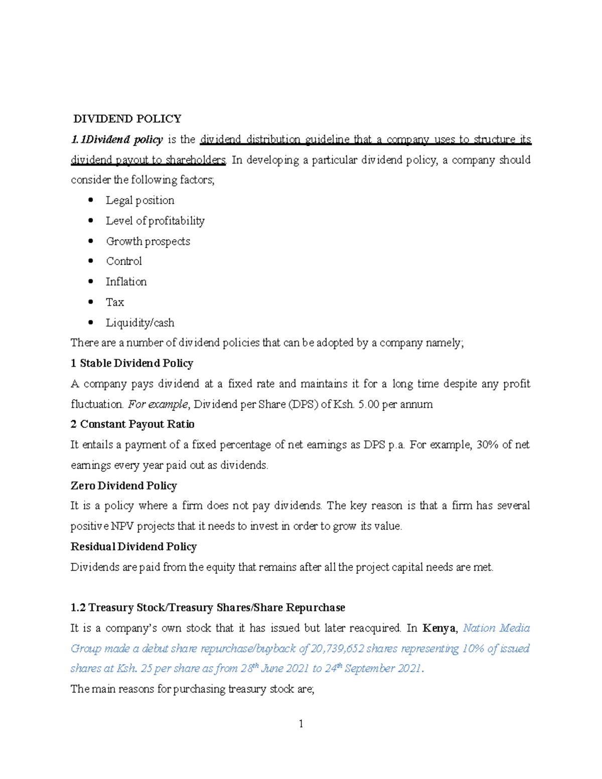 Dividend Policy - DIVIDEND POLICY 1 policy is the dividend distribution ...