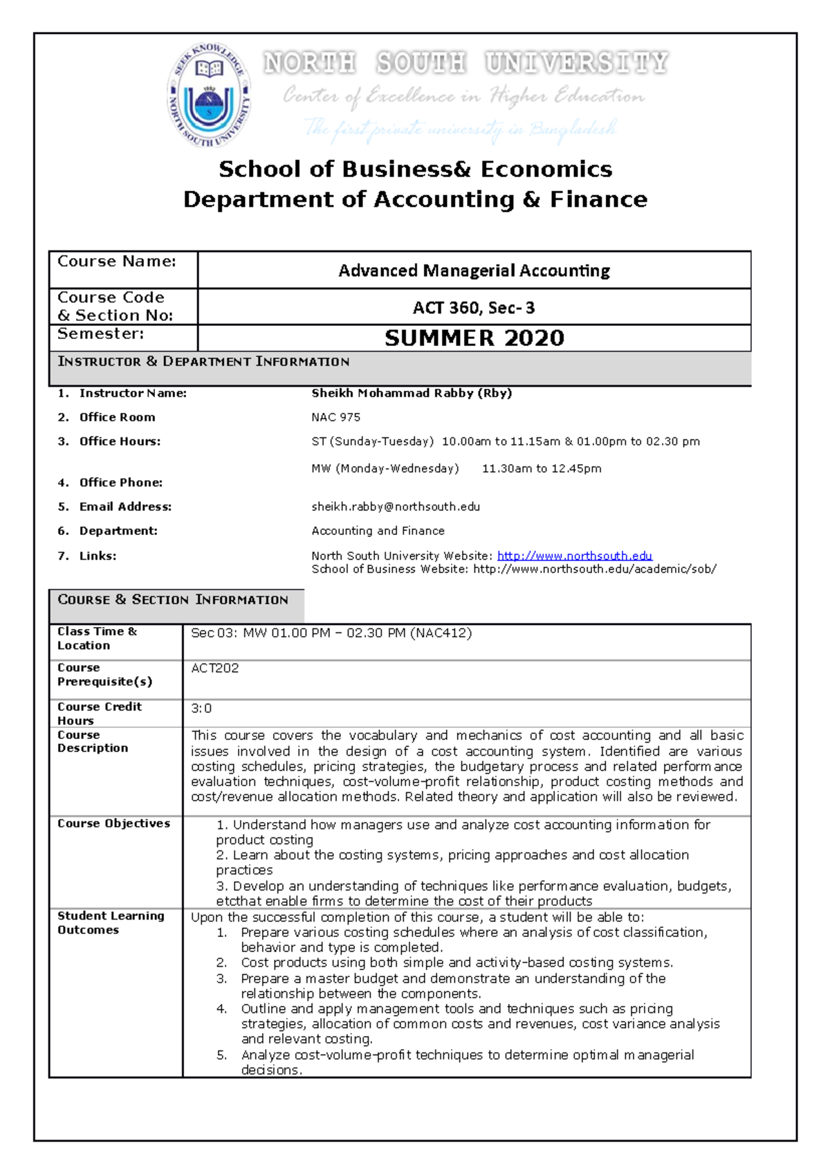 Act 360 course outline summer 2020 - School of Business& Economics ...