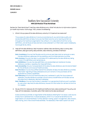 HIM 220 Module Three Worksheet - HIM 220 Module Three Worksheet Review ...