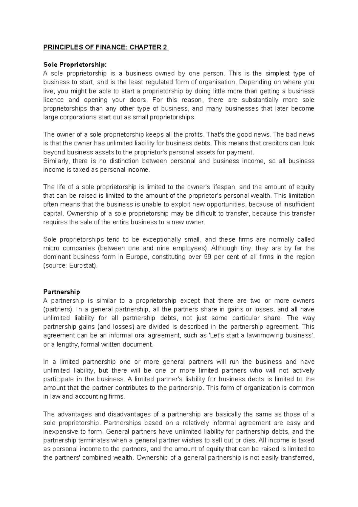 Principles of finance- 2 - PRINCIPLES OF FINANCE: CHAPTER 2 Sole ...