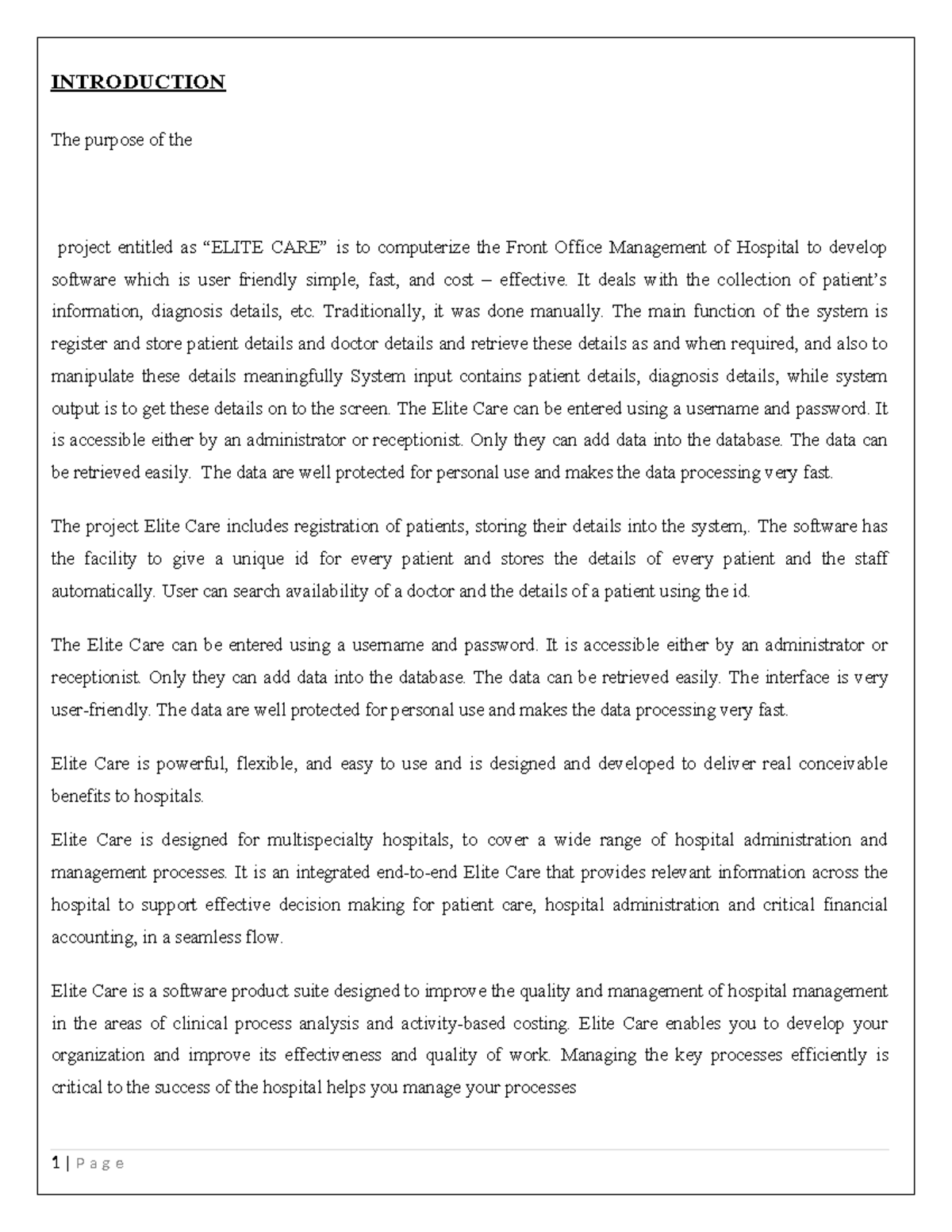 hospital management system - INTRODUCTION The purpose of the project ...