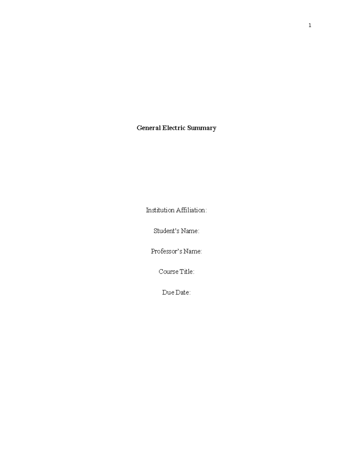 General Electric's.edited - General Electric Summary Institution ...