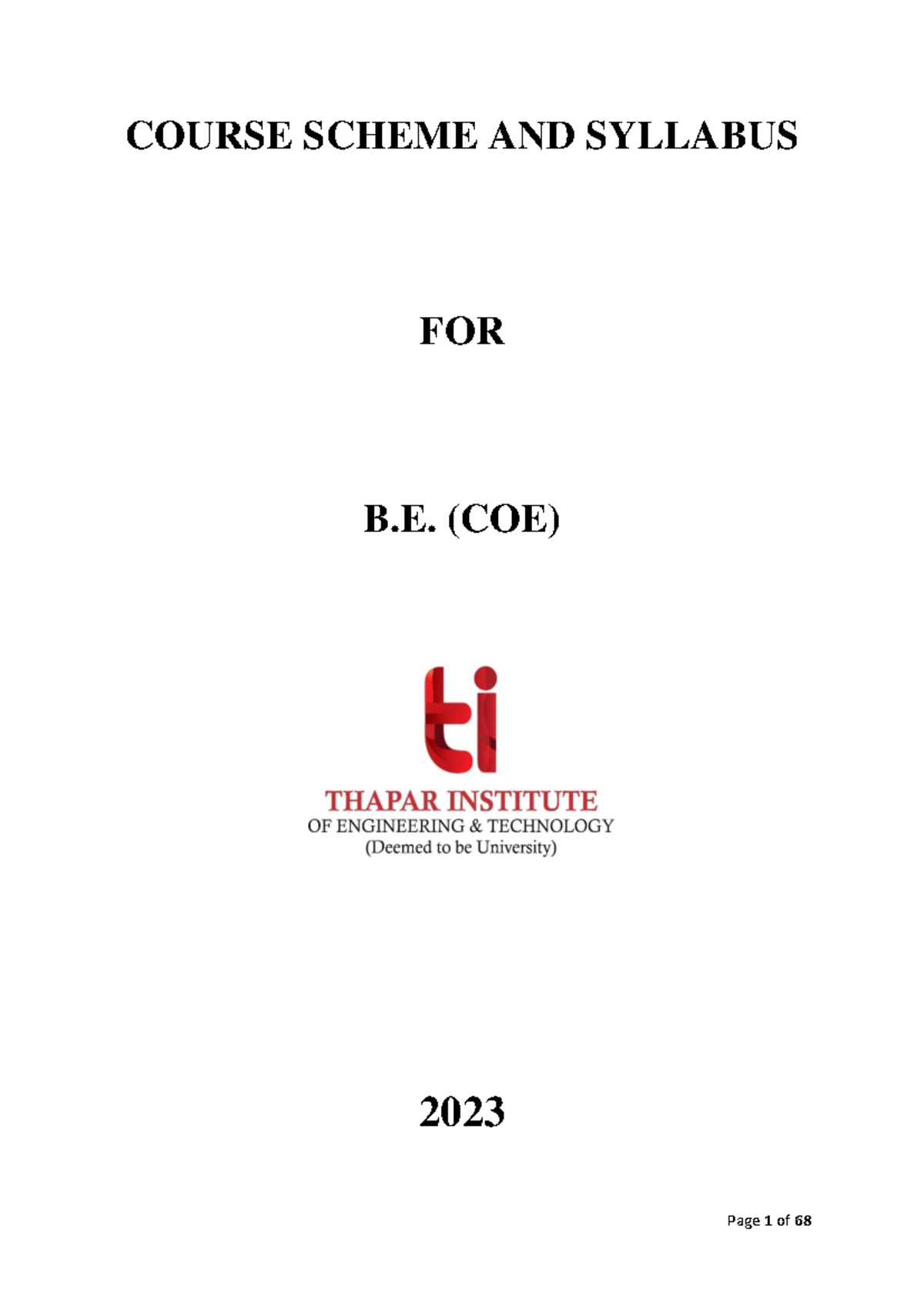 BE Scheme COE 2023 Upto 2nd Year - COURSE SCHEME AND SYLLABUS FOR B. (COE) 2023 SEMESTER-I S. No ...