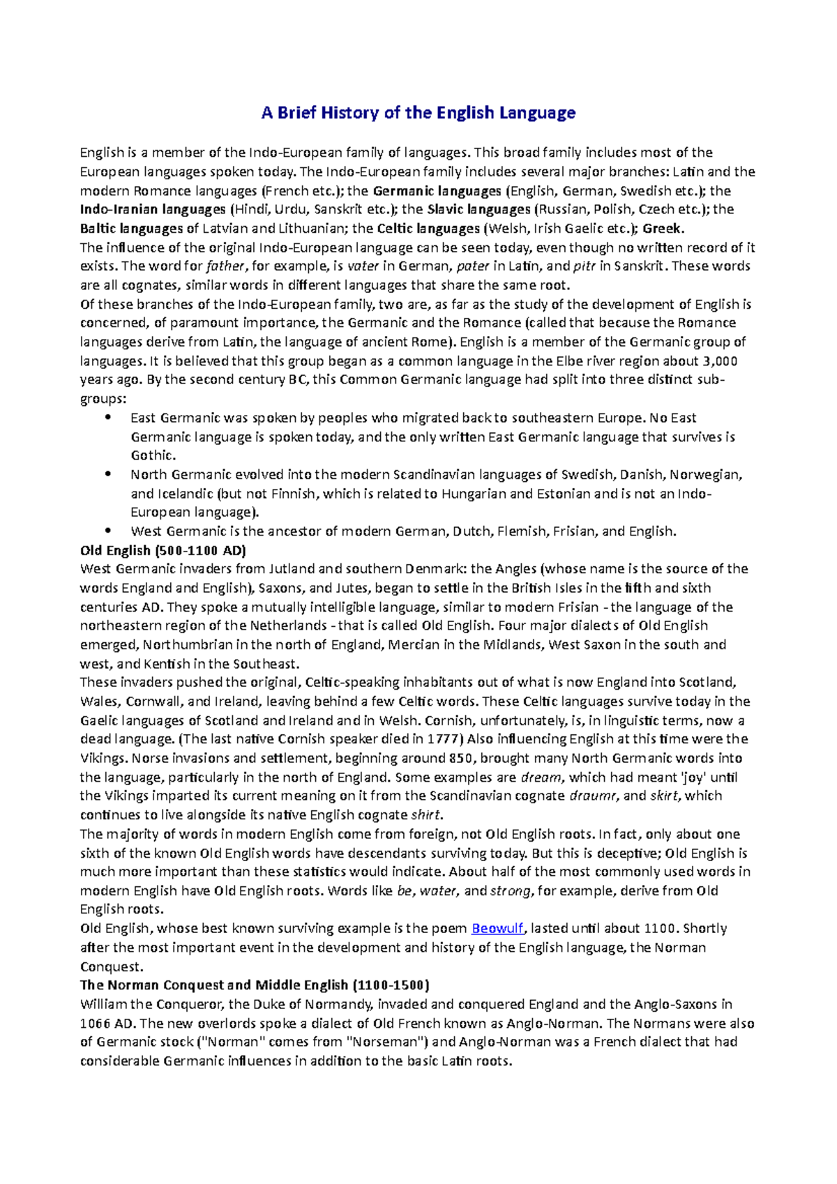 A Brief History of the English Language - This broad family includes ...