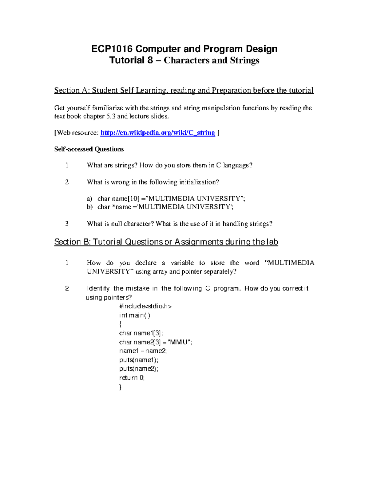 Tutorial 8 2014 - ECP1016 Computer and Program Design Tutorial 8 ...