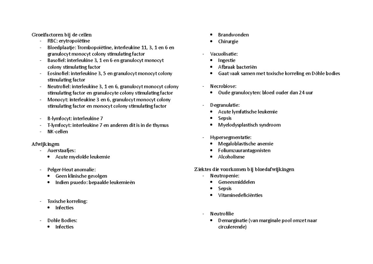 Overzicht van een aantal zaken hematologie cursus 2MLT - Groeifactoren ...