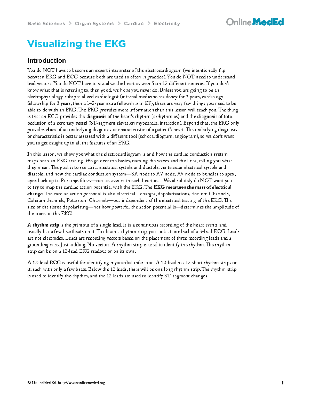 Cardiac - Visualizing the EKG - Basic Sciences Organ Systems Cardiac ...
